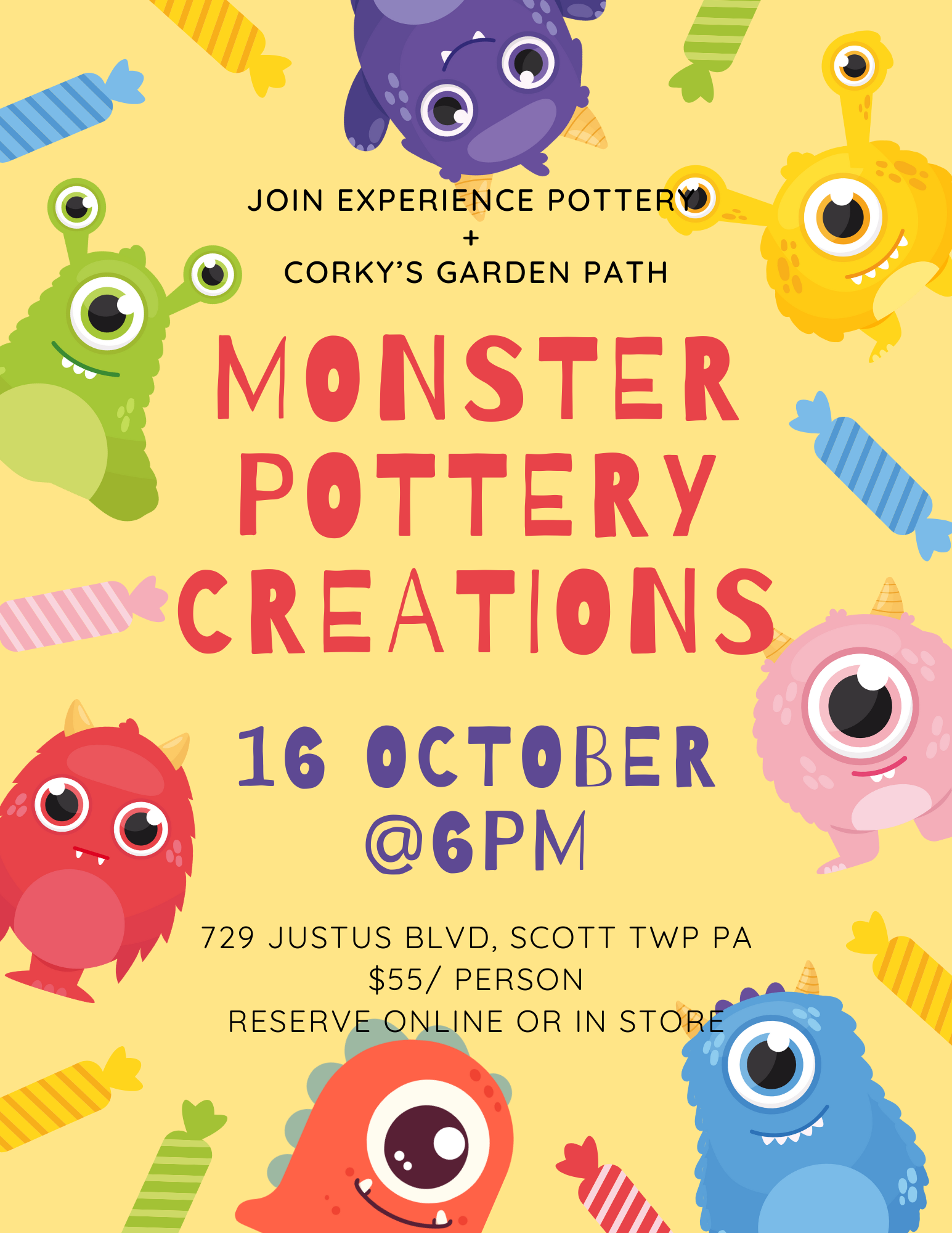 Monster Pottery Workshop w Experience Pottery – Corky's Garden Path